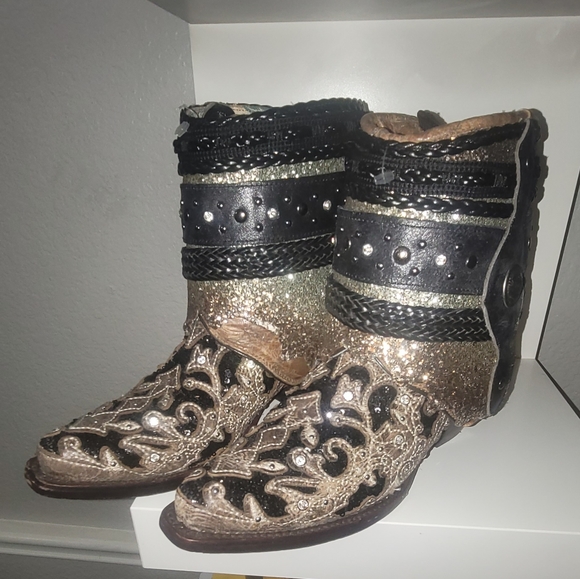 Corral | Shoes | Corral Brown Glitter Flipped Shaft Ankle Boots 5m ...